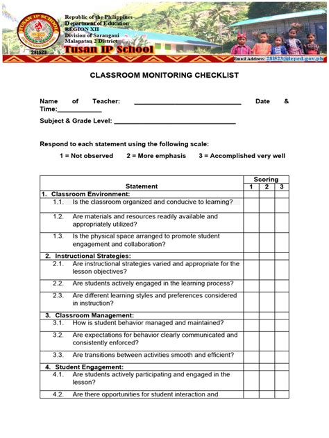 Classroom Monitoring Checklist Pdf Learning Classroom