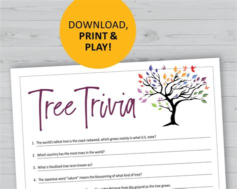 Tree Trivia Game Nature Printable Instant Download Party Games Questions Quiz Etsy