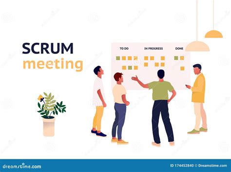 Stand Up Meeting Vector Illustration Scrum Master With Team 174452840