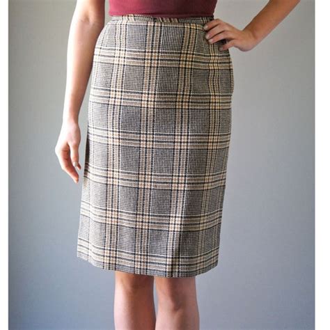 Items Similar To Vintage 1950s Plaid Wool Pencil Skirt Cream Black And Brown Houndstooth On Etsy