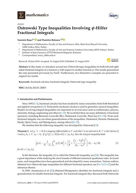 Pdf Ostrowski Type Inequalities Involving ψ Hilfer Fractional Integrals