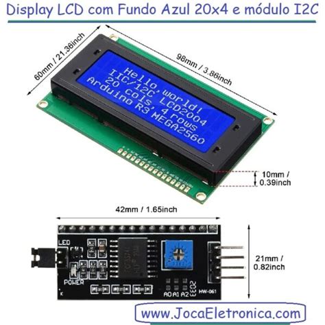 display lcd com fundo azul 20x4 com módulo i2c jocaeletronica