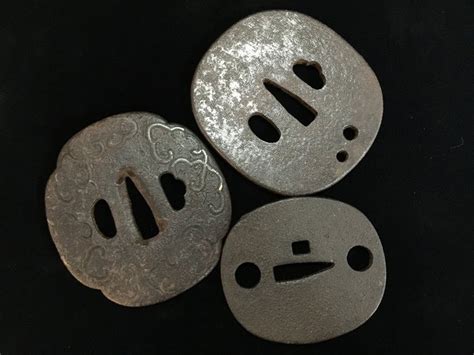Set Of 3 Japanese Antique Samurai Sword Parts 鍔 Tsuba 拵 Koshirae