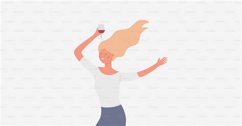 와인 한 잔과 함께 춤추는 축하 소녀 치마를 입은 여자가 파티 만화 벡터 일러스트레이션에서 즐거운 시간을 보내고 있다 사진 Unsplash의 춤 이미지