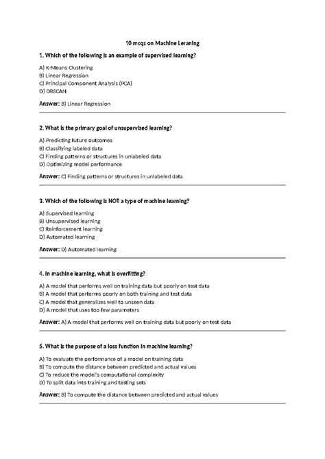 10 Mcqs On Machine Learning Quiz Notes For Cs101 Studocu