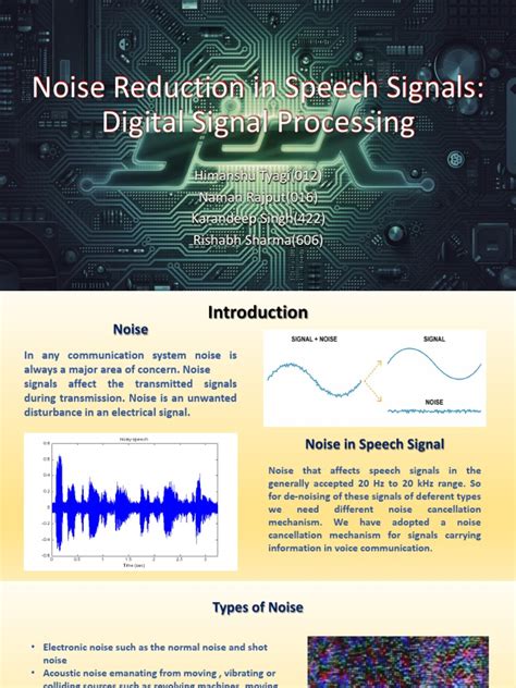 Noise Reduction In Speech Signals Digital Signal Processing Pdf Filter Signal Processing