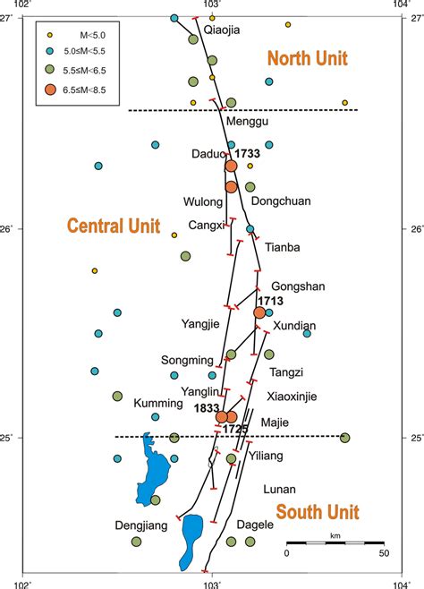 Distribution Of Instrumental Seismicity Along The Xiaojiang Fault Zone Download Scientific