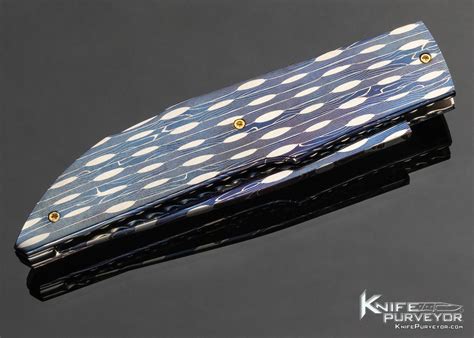 Antonio Fogarizzu Custom Knife Blued Mosaic Damascus Linerlock Knife
