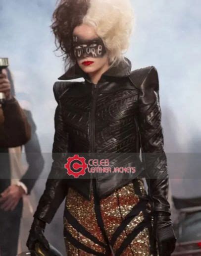 Cruella Estella Leather Jacket Emma Stone Black Outwear