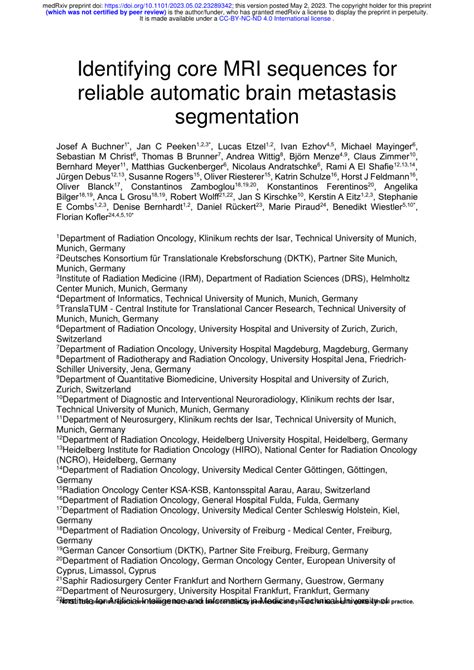Pdf Identifying Core Mri Sequences For Reliable Automatic Brain Metastasis Segmentation