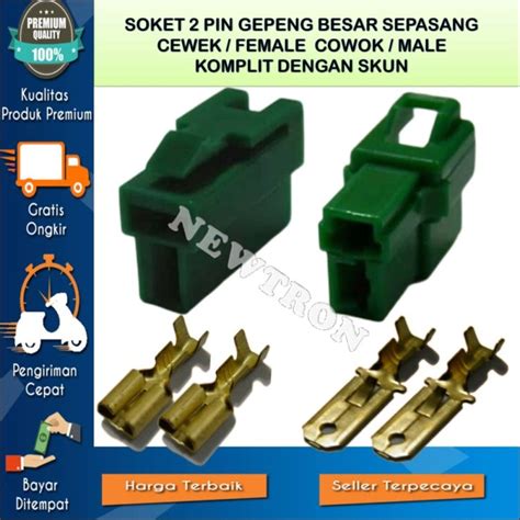 Isi 5 Set Soket Socket Konektor Kabel 2 Pin Besar Motor Mobil Warna Hijauset Dengan Skun