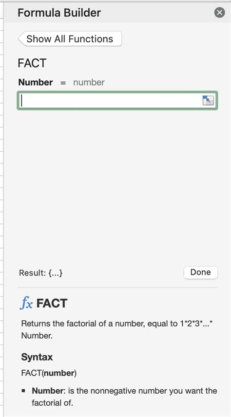 Trouver factorielle à l aide de la fonction FACT dans Excel pour Mac