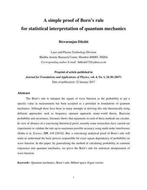 A Simple Proof Of Borns Rule For Statistical Interpretation Of Quantum Docslib