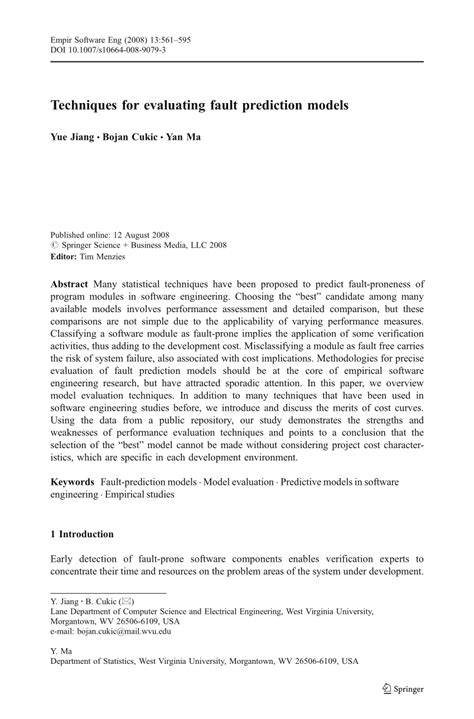 Pdf Techniques For Evaluating Fault Prediction Models