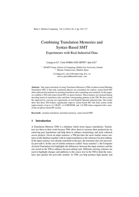 pdf combining translation memories and syntax based smt experiments with real industrial data