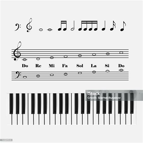 음표가있는 사실적인 피아노 건반을 벡터로 만듭니다 음악 테마 디자인 시트 침구에 대한 스톡 벡터 아트 및 기타 이미지 시트
