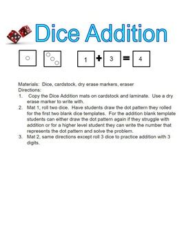 Dice Addition Digit And Digit By Weekend Warrior TPT