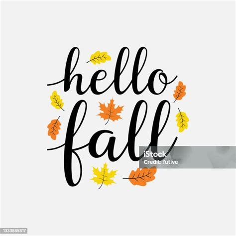 안녕하세요 가을 벡터 일러스트레이션 인사말 카드 배너 포스터 라벨 및 엽서에 대한 고립 된 배경의 가을 문자 10월에 대한 스톡 벡터 아트 및 기타 이미지 Istock