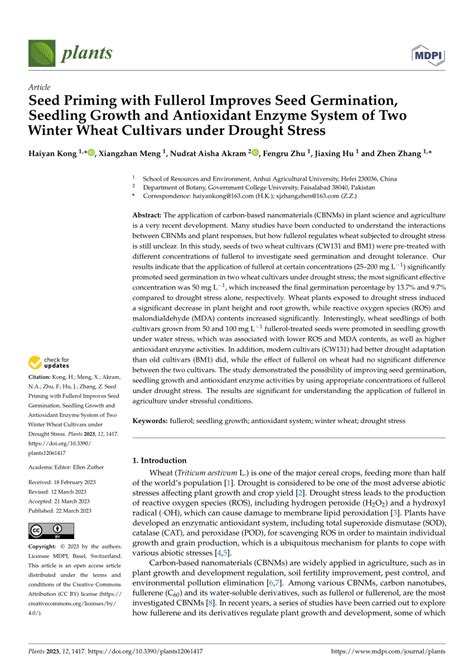 Pdf Seed Priming With Fullerol Improves Seed Germination Seedling