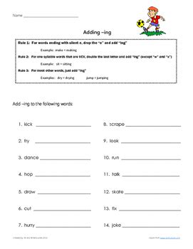 Adding Ing Worksheet With Rules By M And M Resources TPT