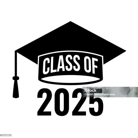 졸업 모자에 2025년 졸업반 글자 졸업생 타이포그래피 포스터 축하합니다 인사말 카드 배너 레이블 스티커 초대장 등에 대한 벡터 템플릿 2025년에 대한 스톡 벡터 아트 및
