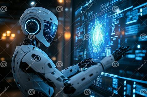 humanoid robot interacting with holographic interface ai generated