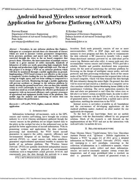 Android Based Wireless Sensor Network Application For Airborne