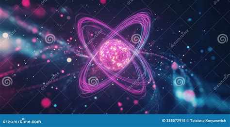 Atomic Structure Visualization With Vibrant Energy Trails Glowing Particles And Dynamic Light