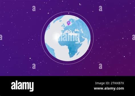Earth Animation With Pink Pins Location On Purple Background High Quality Fullhd Footage Stock