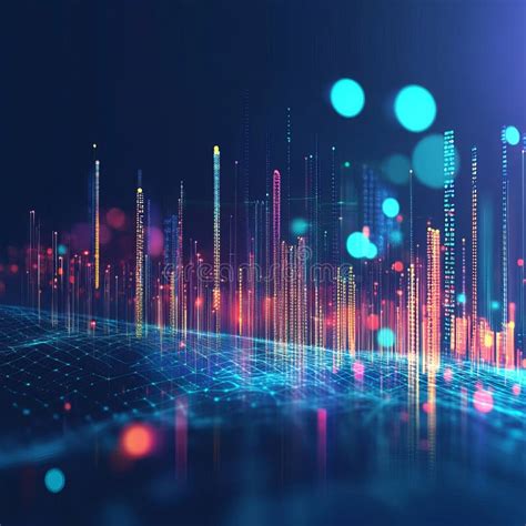 Explore A Vibrant Digital Cityscape With Neon Lights And Futuristic Data Patterns Stock