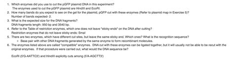 Solved 1 Which Enzymes Did You Use To Cut The Pgfp Plasmid