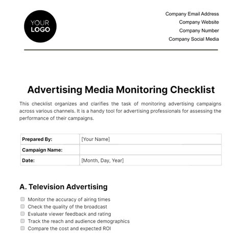 Advertising Media Monitoring Checklist Template Edit Online And Download Example