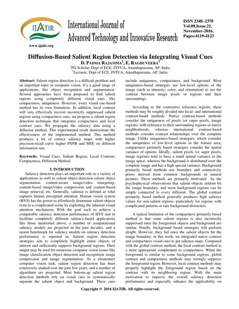 Pdf Diffusion Based Salient Region Detection Via Integrating Visual Cues