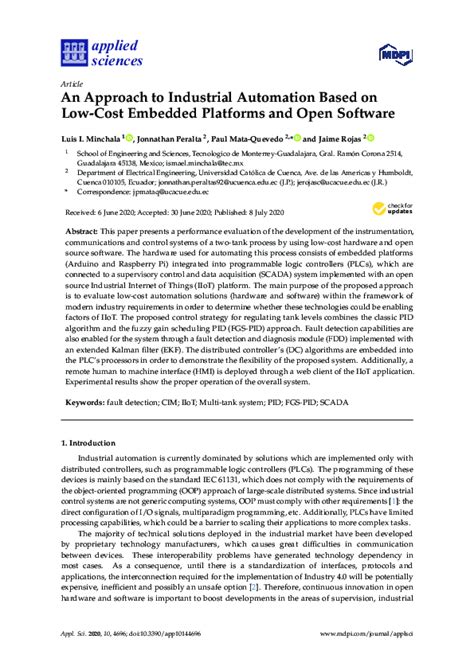 Pdf An Approach To Industrial Automation Based On Low Cost Embedded Platforms And Open Software