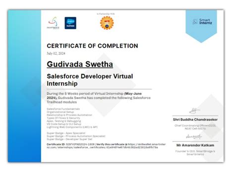 Swetha Gudivada On Linkedin Salesforce Trailhead Smartinternz Careergrowth Aicte…