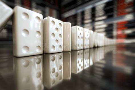 Dominoes Fall In Sequence With Stock Market Tickers In The Background Creating Dynamic Motion