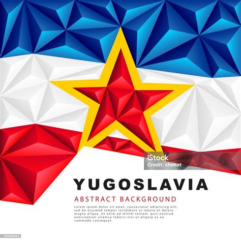 유고슬라비아의 다각형 깃발 벡터 일러스트레이션 다채로운 파란색 흰색 및 빨간색 줄무늬 형태의 추상적 인 배경 0명에 대한 스톡