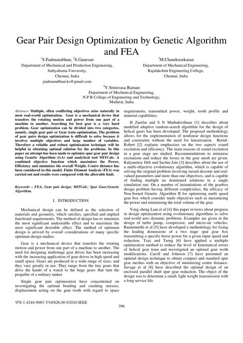 Pdf Gear Pair Design Optimization By Genetic Algorithm And Fea