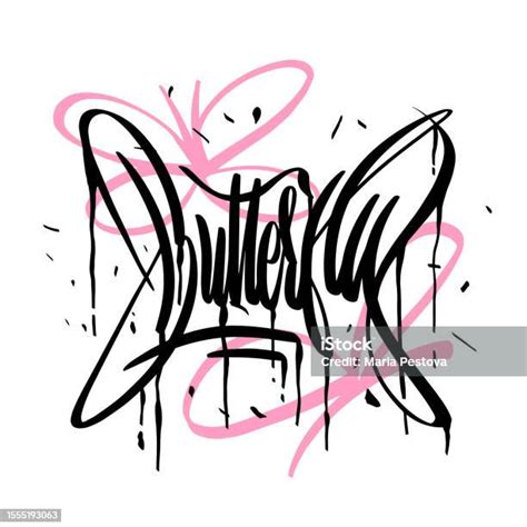 비문은 그래피티 버터플라이 스타일입니다 소녀의 양도 가능한 임시 문신 직물을 위한 그런 지 인쇄 0명에 대한 스톡 벡터 아트 및 기타 이미지 Istock