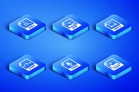 Tiff 파일 문서 Obj Ogg Php  및 Mp3 아이콘을 설정합니다 벡터 3차원 형태에 대한 스톡 벡터 아트 및 기타 이미지 Istock