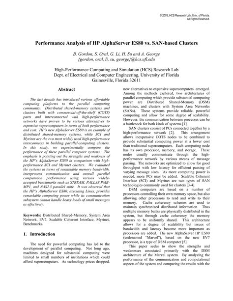 Pdf Performance Analysis Of Hp Alphaserver Es80 Vs San Based Clusters Pdf Performance Analysis Of Hp Alphaserver Es80 Vs San Based Clusters