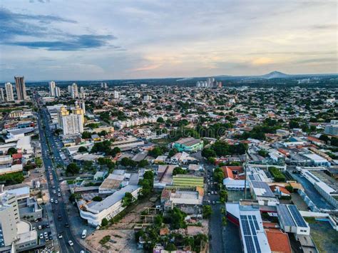 Aerial Cityscape At Sunset During Summer In Central Cuiaba Editorial