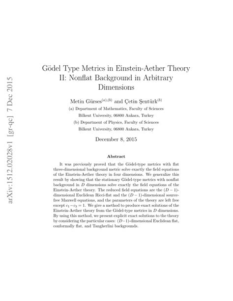 Pdf Godel Type Metrics In Einstein Aether Theory Ii Nonflat Background In Arbitrary Dimensions