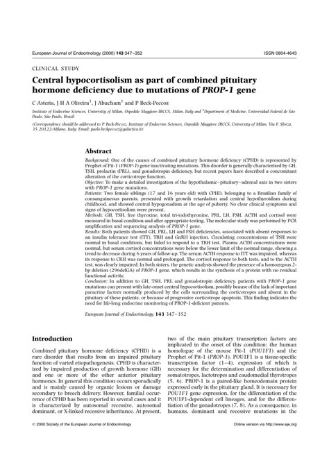 Pdf Central Hypocortisolism As Part Of Combined Pituitary Hormone