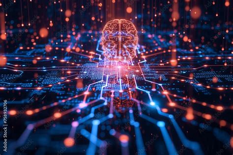 Close Up Neural Circuit And Electronic Cyberbrain On The Surface Of A