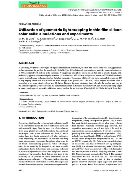 Pdf Utilization Of Geometric Light Trapping In Thin Film Silicon