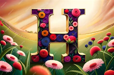 Premium Ai Image Flowery H Letter With Flowery Background