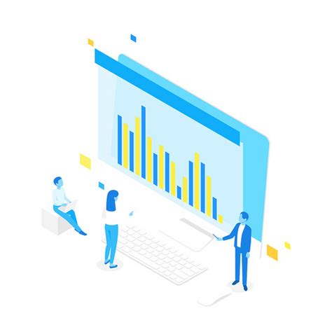 유토이미지 모니터로 그래프를 보면서 분석과 논의 하는 장면 비즈니스 아이소메트릭 벡터 이미지 시리즈
