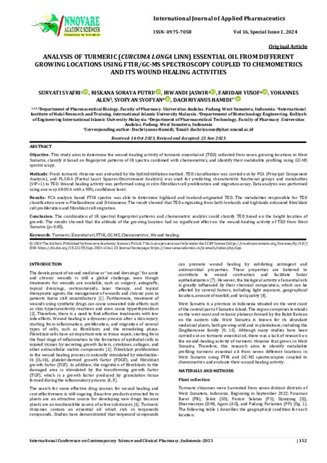 Pdf Analysis Of Turmeric Curcuma Longa Linn Essential Oil From