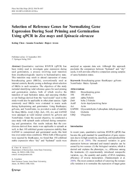 Pdf Selection Of Reference Genes For Normalizing Gene Expression During Seed Priming And
